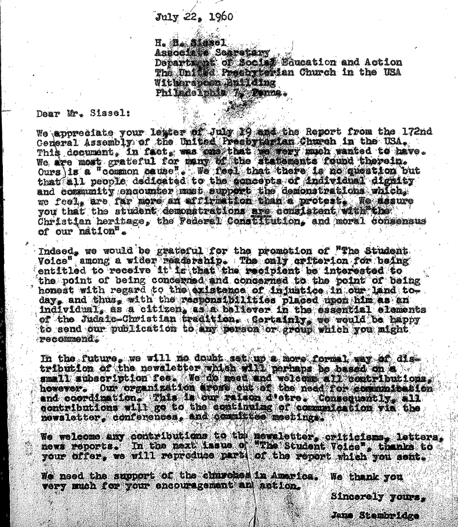 Letter from Jane Stembridge to H.H. Sissel (07/22/1960) - The Project ...